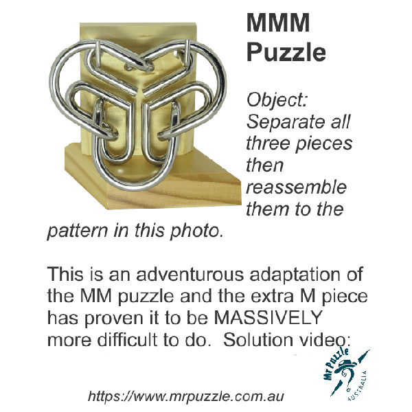 MMM on Wooden Stand difficult metal puzzle